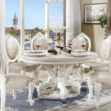 Acme Picardy Dining Table with Double Pedestal in Antique Pearl and ...