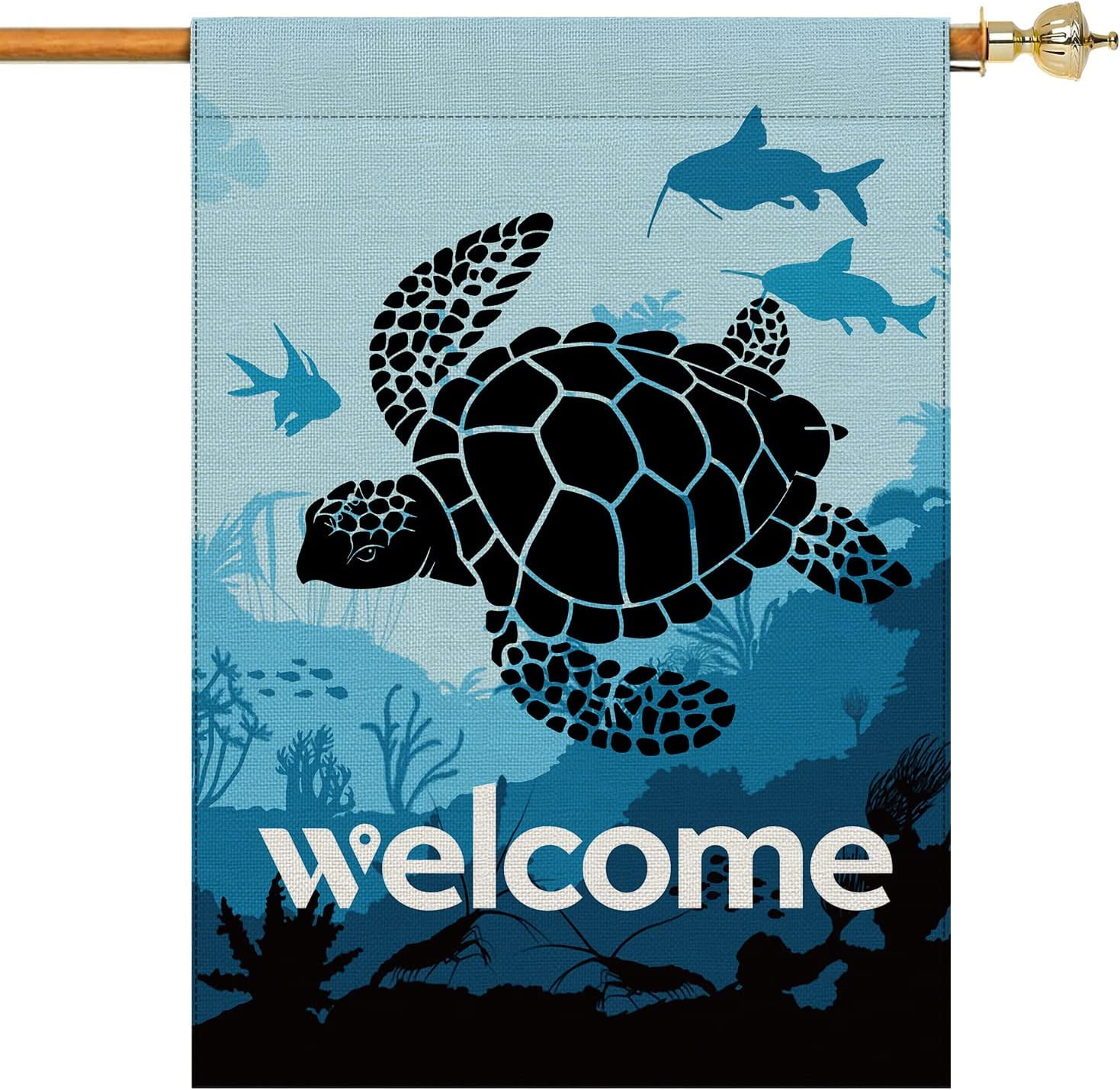 Thideape Sea Turtle Summer Houses Flag Double Sided Burlap Welcome ...