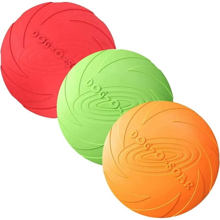 FanShow 3 Pieces Dog Frisbees,Pet Flying Saucer,Rubber Flying Disc ...