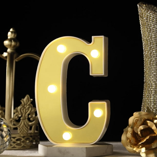 Efavormart 6" 3D Gold Marquee Letters 5 LED Light Up Letters Warm White ...