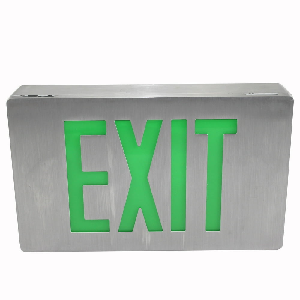 Isolite Green Die-Cast All Brushed Aluminum LED Emergency Exit Sign ...