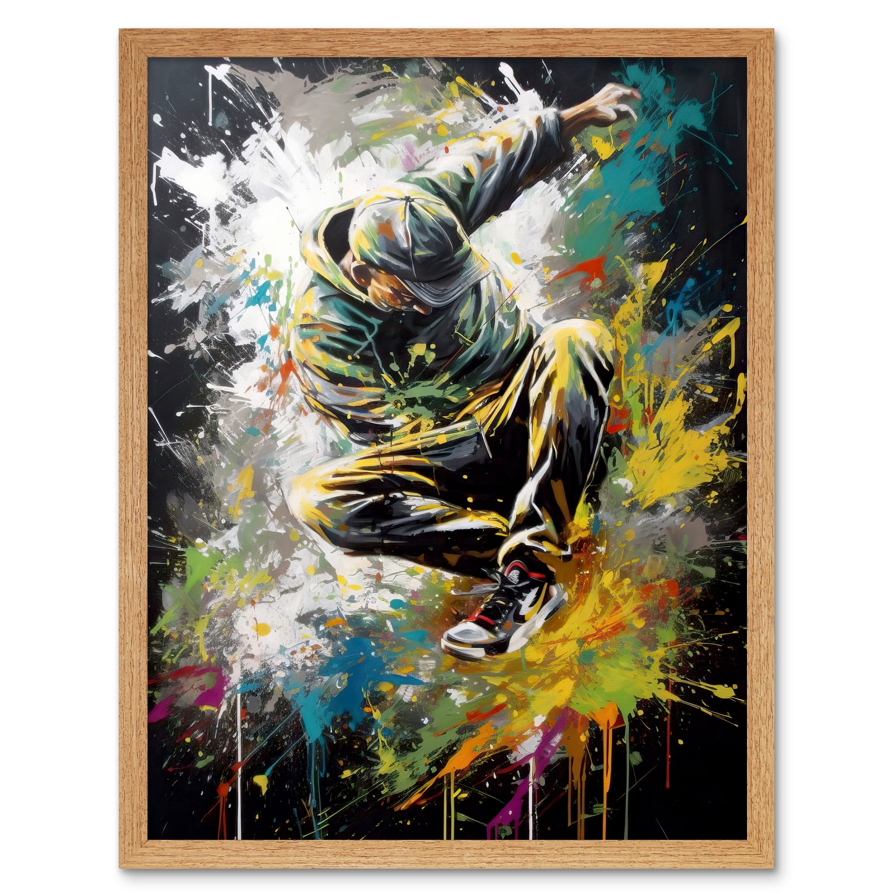 Break Dancer B-Boy Dancing Splatter Paint Portrait Art Print Framed ...