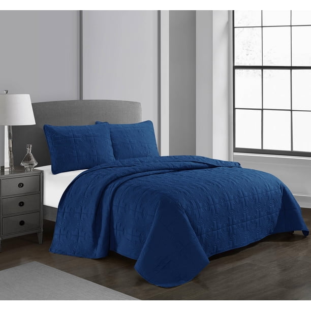 Casa Pinsonic 3-Piece Navy Quilt Set, King - Walmart.com