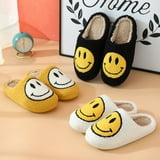 PacificPlex Adults Fuzzy Retro Smiley Face Slippers, Plush Happy Face ...