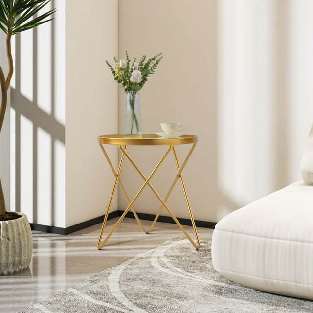 Kithkasa 20" Round Glass End Table for Living Room, Gold Legged, Clear ...