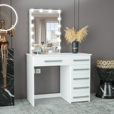 Boahaus Aphrodite Modern Vanity Table, White Finish, for Bedroom ...