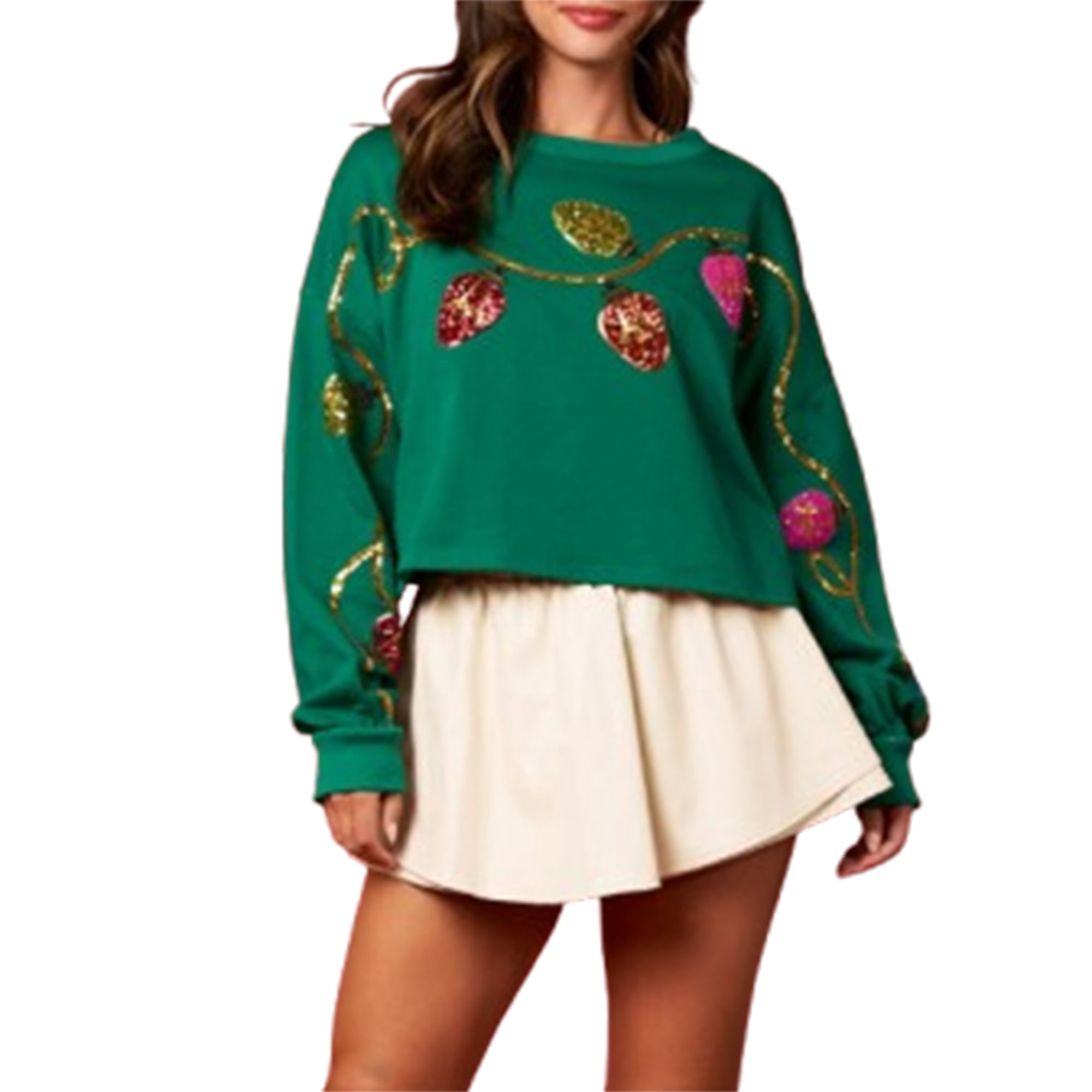 Click here for Gupgi Women Sequin Loose Sweatshirt Christmas Ligh... prices