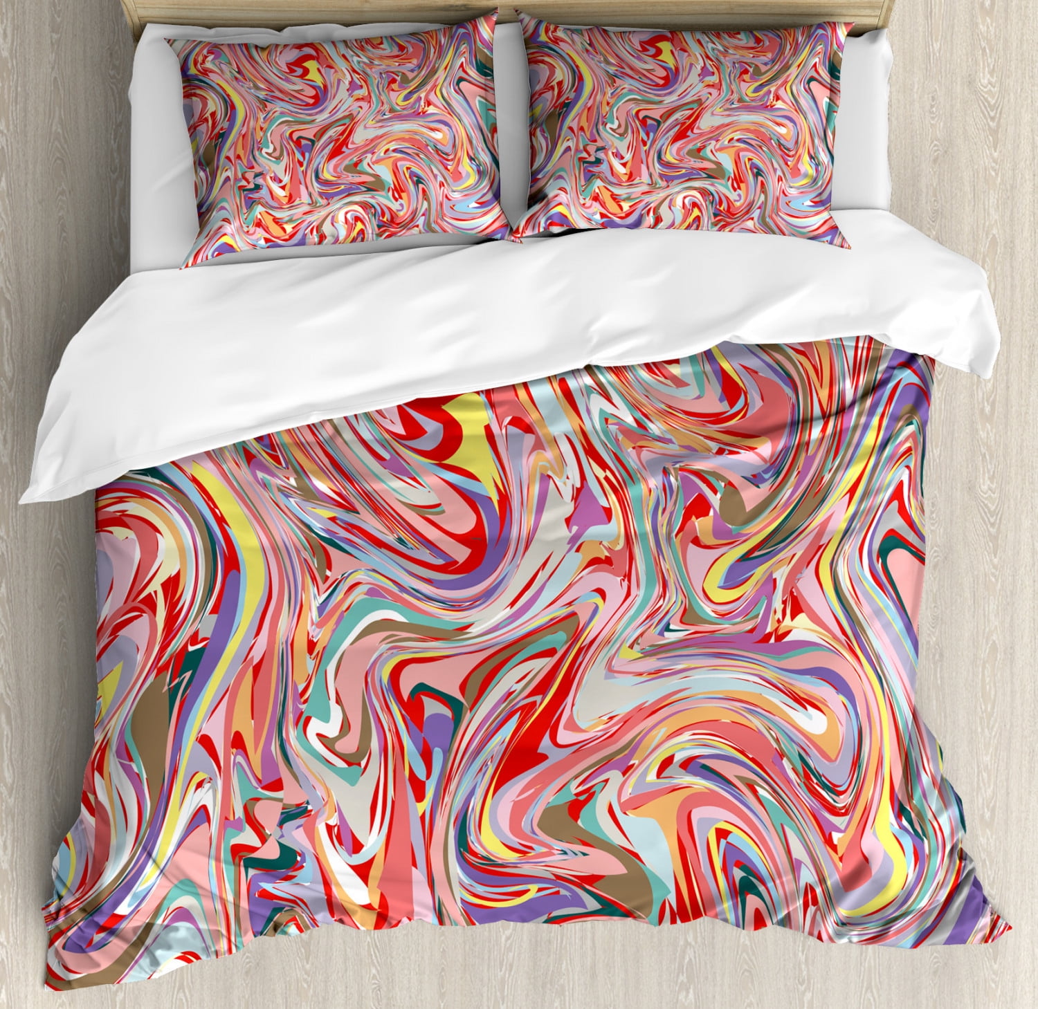 Abstract King Size Duvet Cover Set, Mix of Colors Messy Dirty Look Flow ...