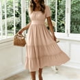 Moxiu Women's Summer Smocked Midi Dress 2026 Casual Puff Short Sleeve ...
