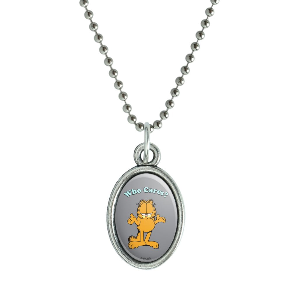 Garfield Who Cares? Antiqued Oval Charm Pendant with Chain - Walmart.com
