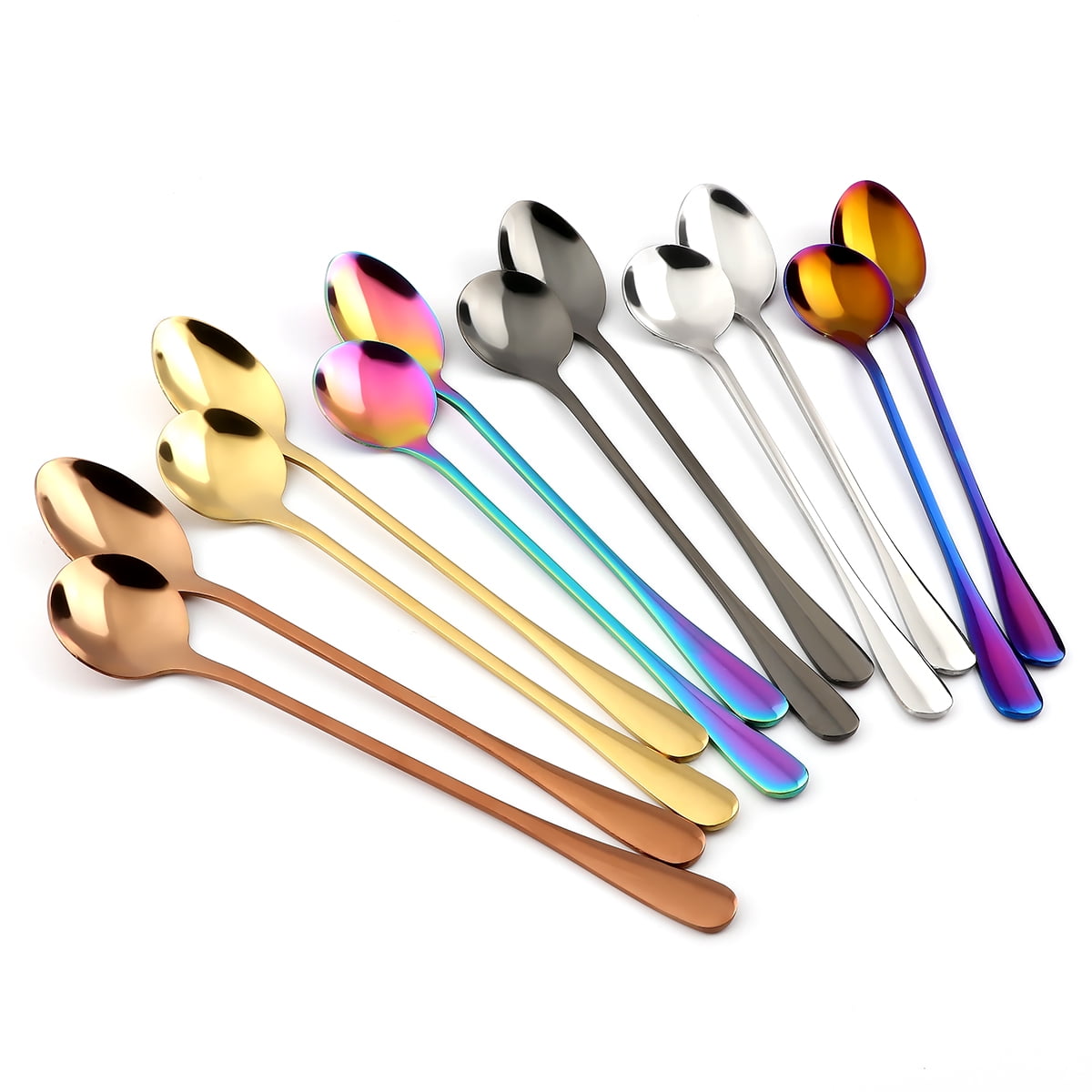 Colorful Long Handle Spoon, MDEALY 12 Pcs Stainless Steel Ellipse Style ...