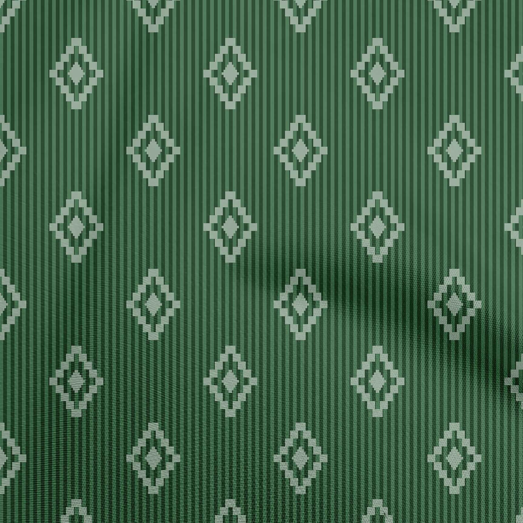 oneOone Cotton Silk Green Fabric Geometric With Stripes Sewing Material ...