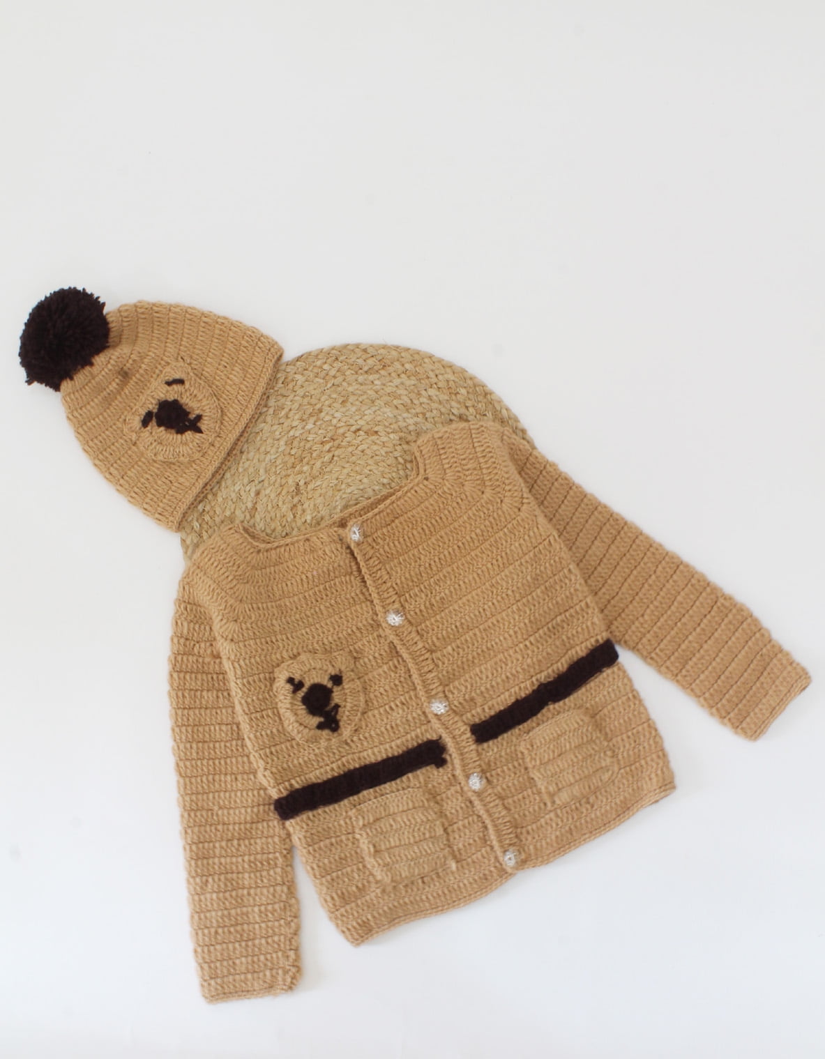 Woonie Handmade Crochet Full Sleeves Bear Face Detailing Sweater With ...