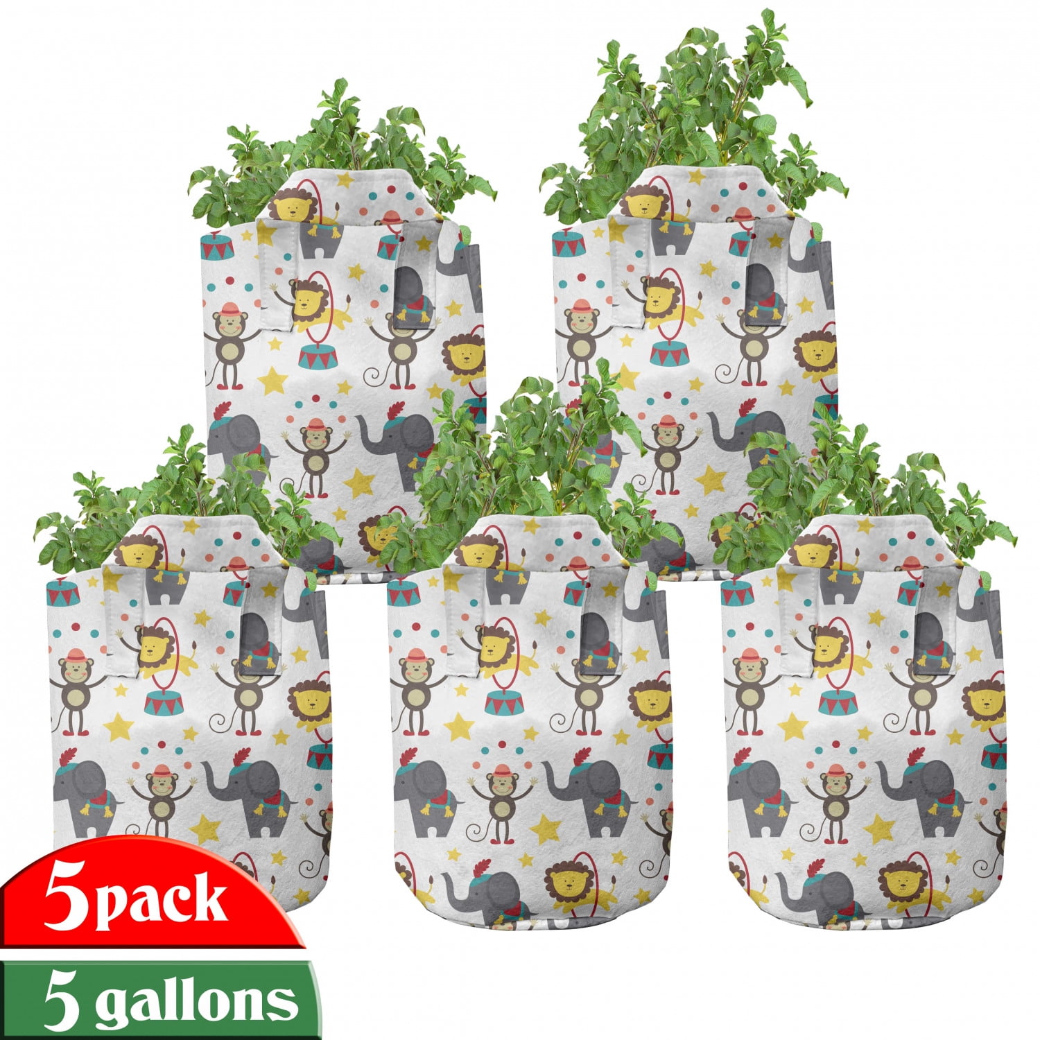 Baby Grow Bags 5-Pack, Circus Animals Cartoon, Heavyduty Fabric Pots ...