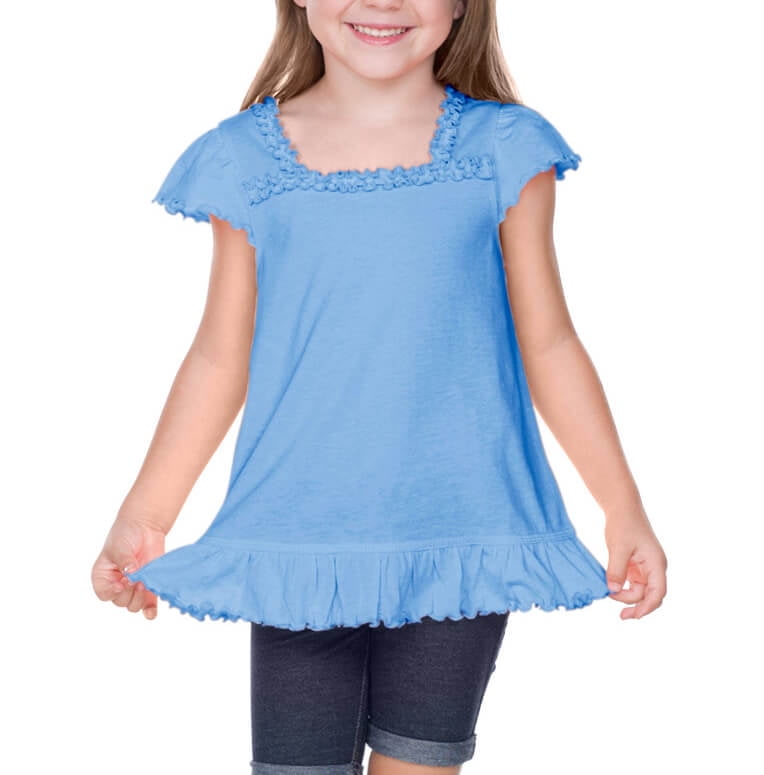 Kavio! Girls 3-6X Sheer Jersey Ruffle U-Neck Flutter Sleeve Top Azure 4 ...