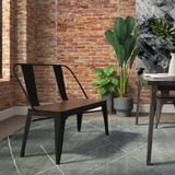 Metal Bench in Matte Black with Wood Seat - Walmart.com