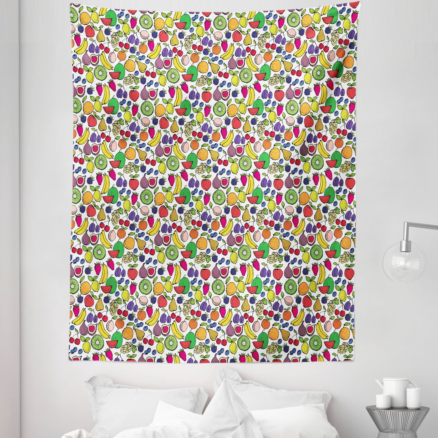 Vegan Tapestry, Colorful Hand Sketched Pattern with Various Different ...