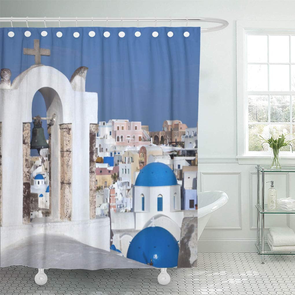 CYNLON Religion Greece Santorini Bell Tower and Blue of Travel Bathroom ...
