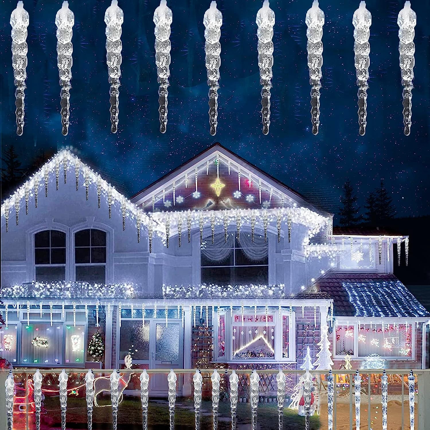 LINLIN Solar Icicle Lights Garden, Waterproof 100LED 10M/32Ft Twinkling ...
