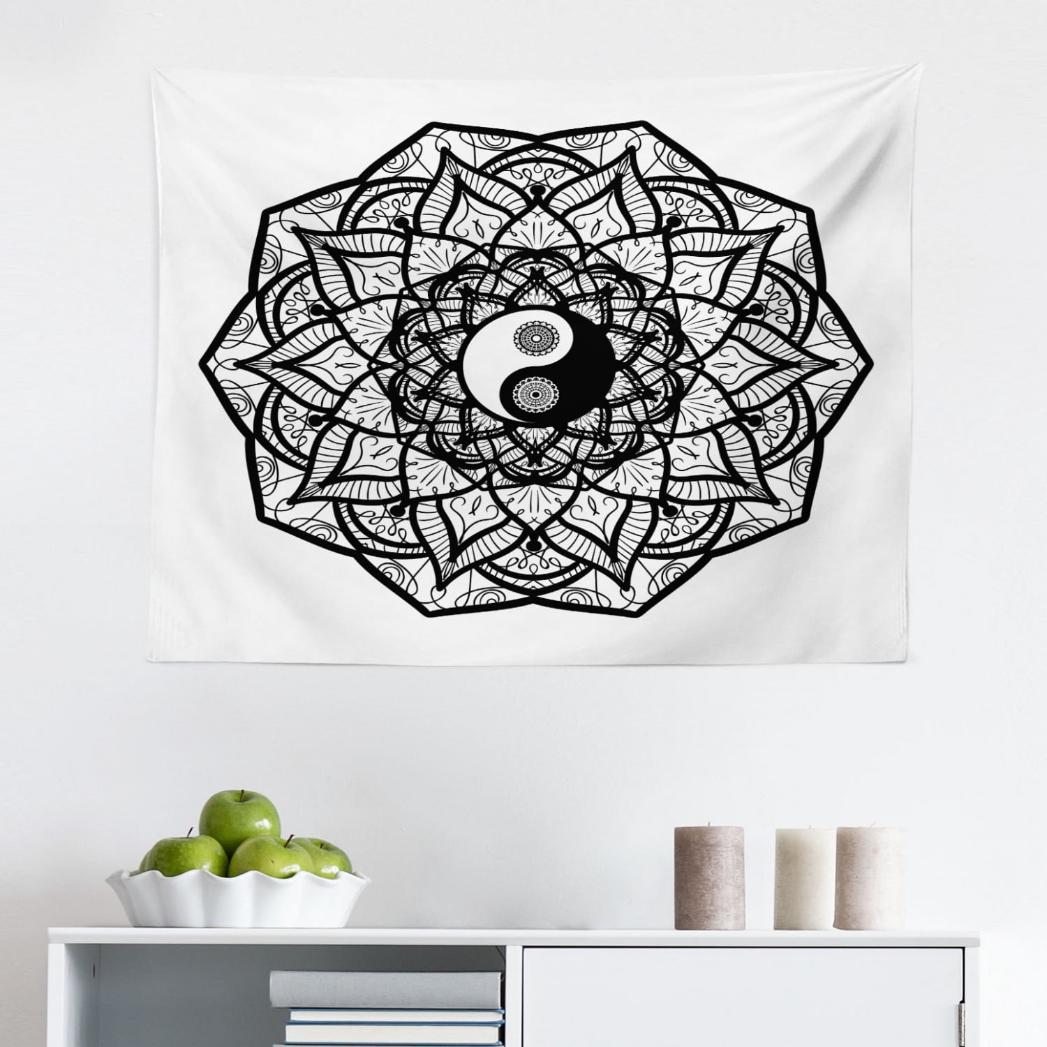 Ying Yang Tapestry, Retro Floral Yin Yang Design with Mandala Patterns ...