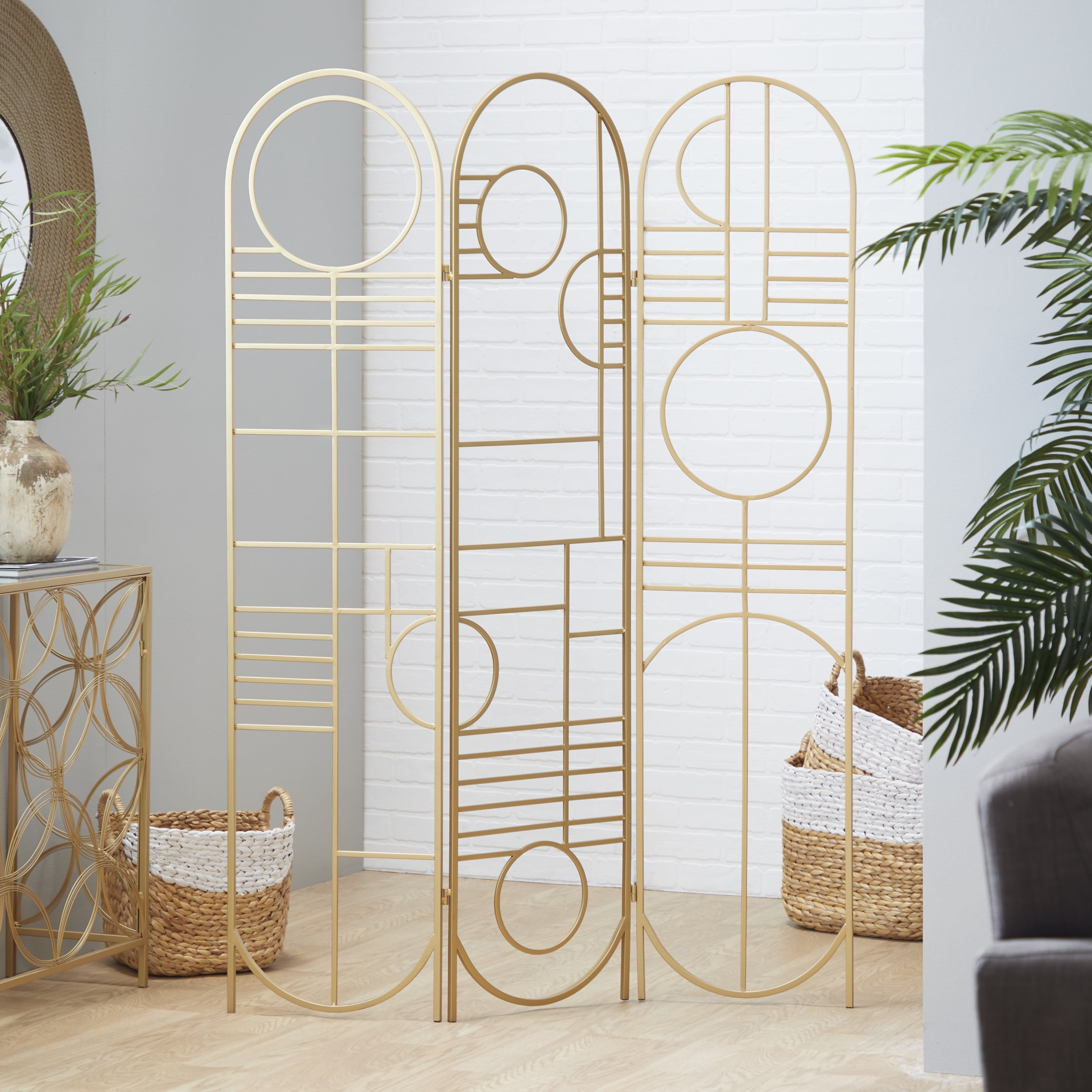 DecMode Modern 3 Panel Metal Room Divider Screen with Geometric Pattern ...