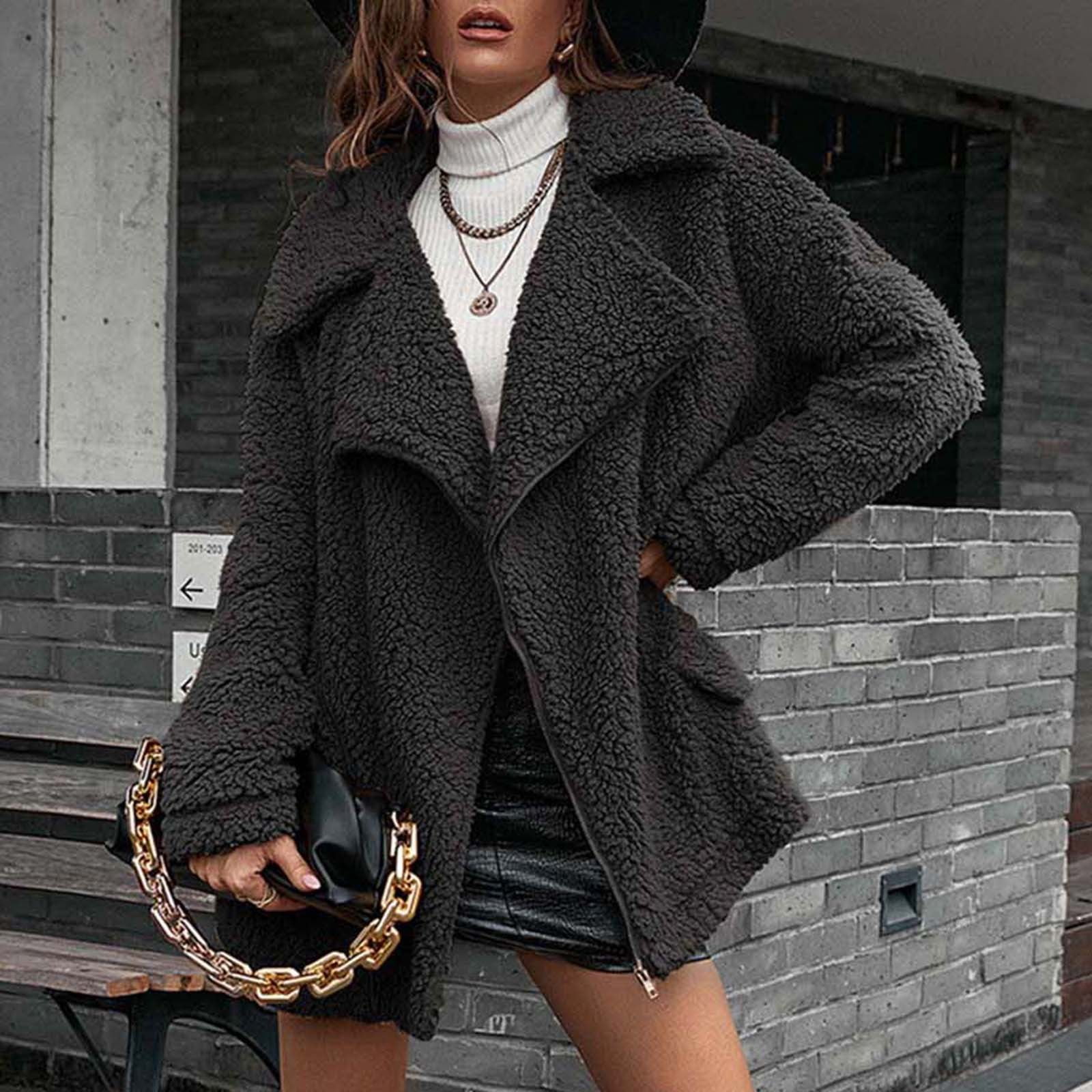 Caicj98 Jackets For Women Fall 2022 Oversized Lapel Double Pea Coat