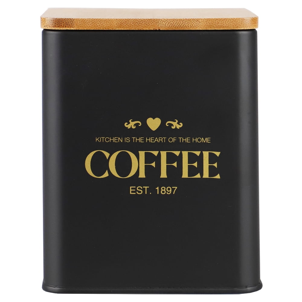 Home Basics Bistro 50 oz. Tin Coffee Canister with Bamboo Top, Black ...