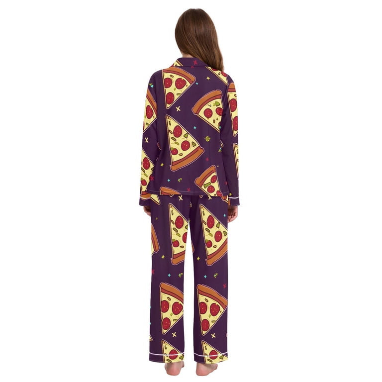 Pizza Pattern Women Pajama Set Soft Notch Collar Button Down Long ...