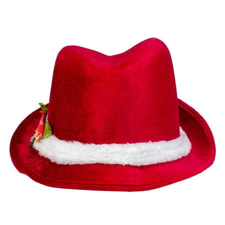 Red Fedora with Plush Hatband and Holly Berries Adult Unisex Christmas ...