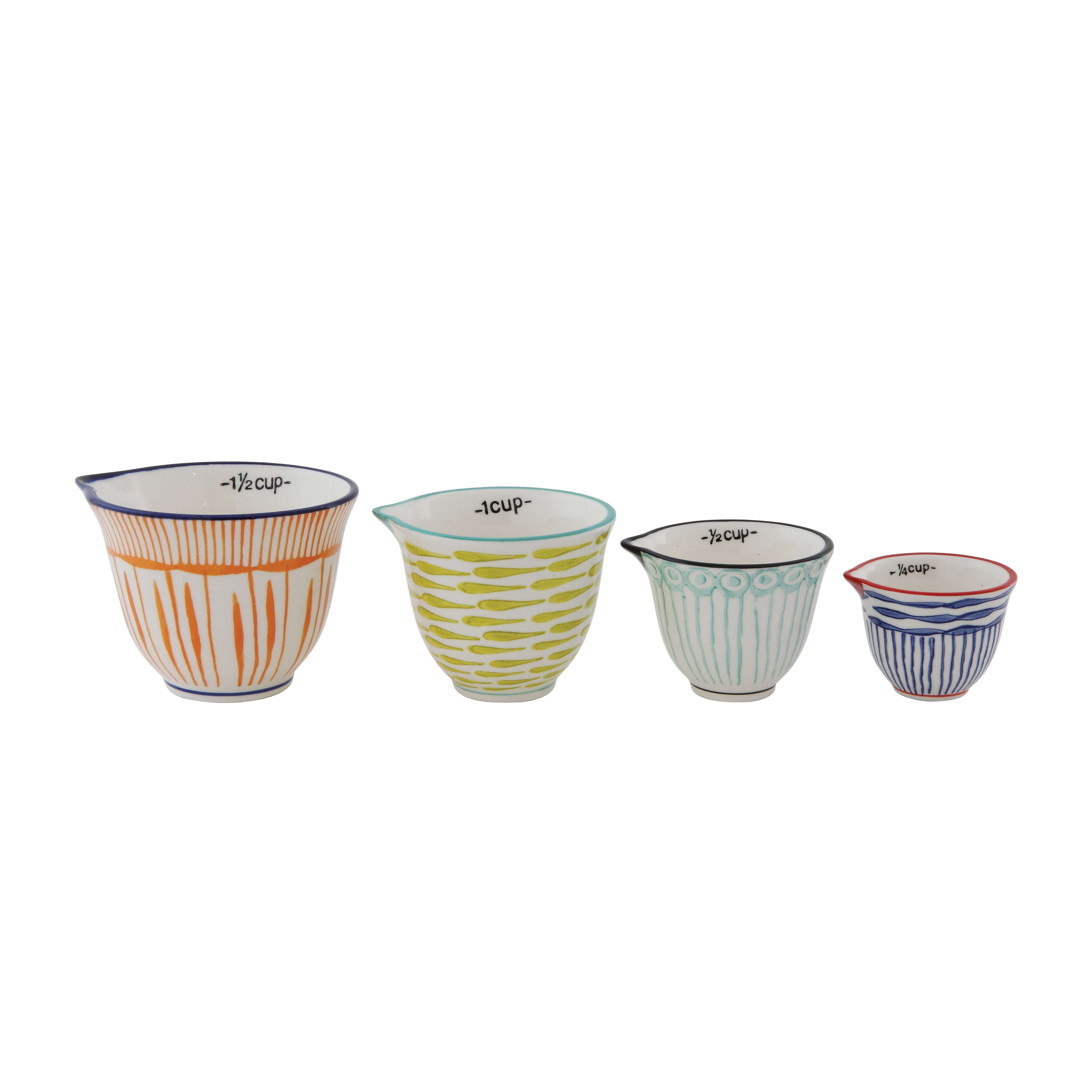 Creative Co-Op Hand Stamped Striped Stoneware Measuring Cups (Set of 4 ...