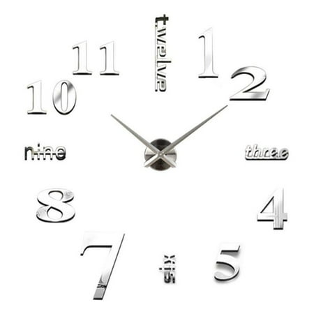 DIY Wall Mounted Clock Modern Unique Numbers Design Decorative, Sliver ...