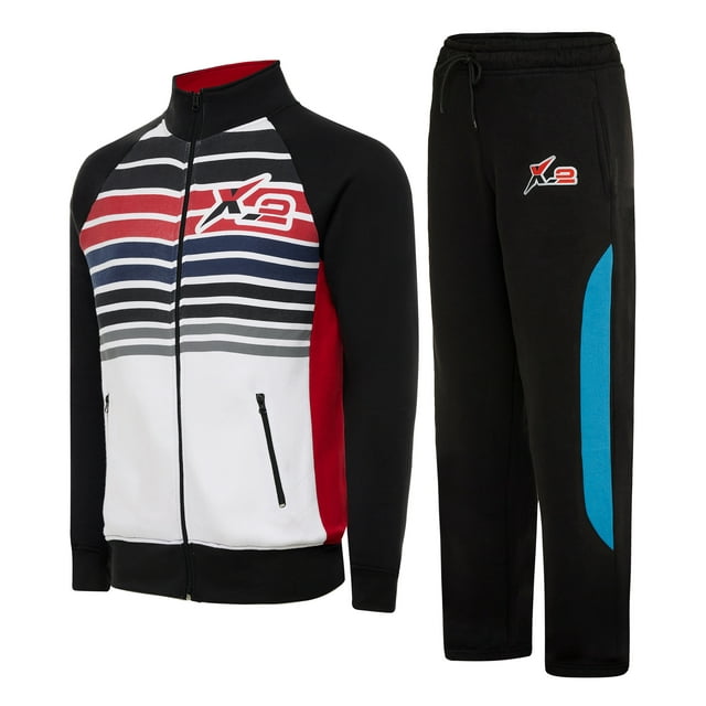 X-2 Men Tracksuits 2 Pieces Set Jogging Athletic Sports Set Red Stripe ...