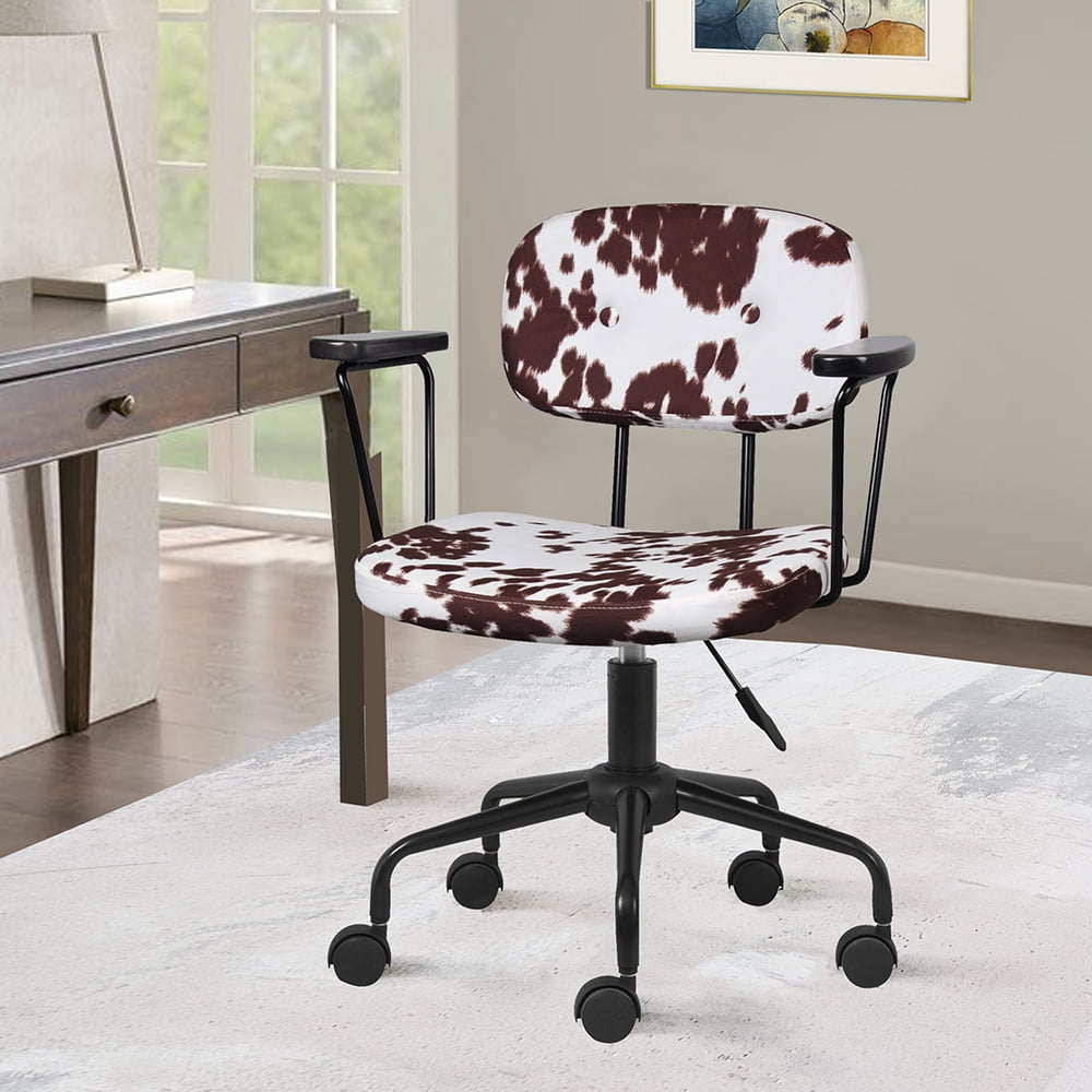 Leejay Retro Brown Cow Print Swivel Office Desk Chairs,Adjustable Task ...