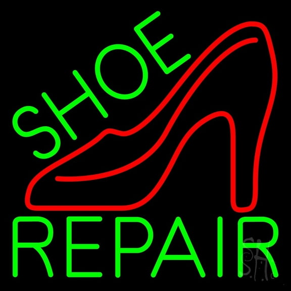 Red Shoe Repair Shoe Shine LED Neon Sign 10 x 24 - inches, Black Square ...