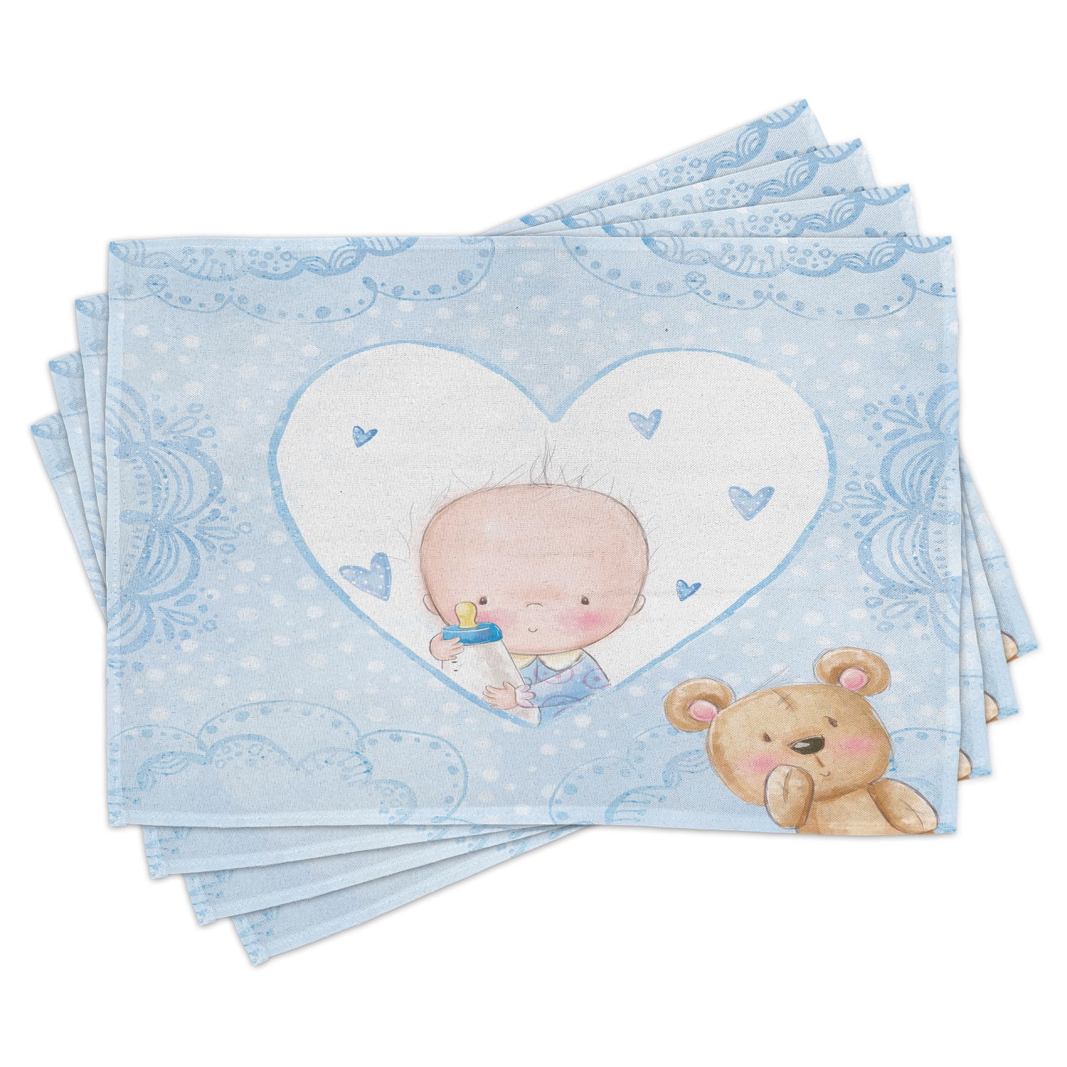 Ambesonne Cartoon Place Mats Set of 4, Boy Teddy Bear, Standard Size ...