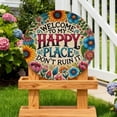 Wood Welcome to Happy Place Plaques Welcome Sign for Front Door Wooden ...