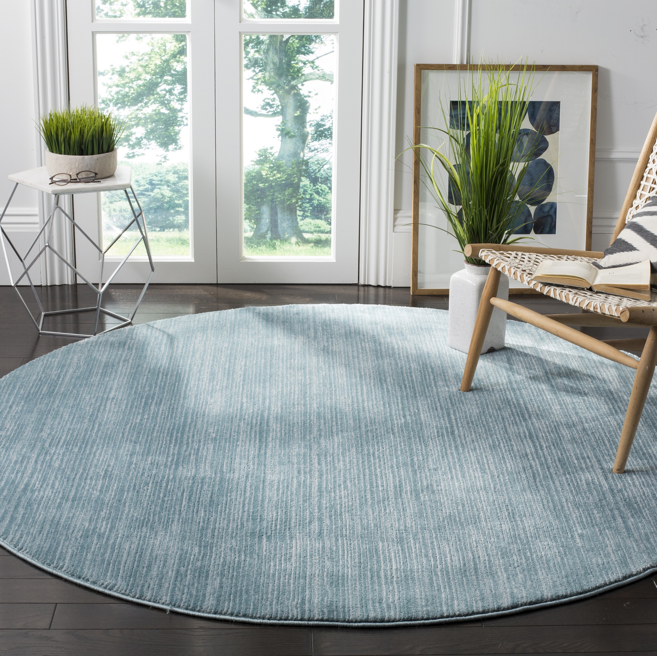 SAFAVIEH Vision Adrasteia Overdyed Solid Area Rug, Aqua, 5' x 5' Round ...