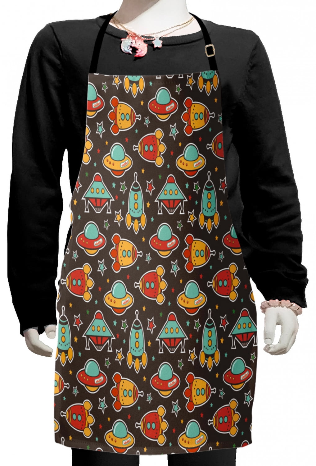 Space Kids Apron, Outer Space Elements Rockets UFO and Crafts Stars ...