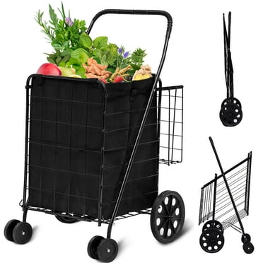CYRP Jumbo Shopping Cart, Foldable Heavy Duty Grocery Cart w/ 360 ...