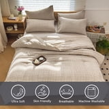 Tan Gingham Queen Comforter Set, Taupe Plaid Bedding Set, Checked Bed ...