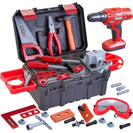 IGUOHAO 42 PCS Workbench Tool Play Set with Box, Realistic Construction ...