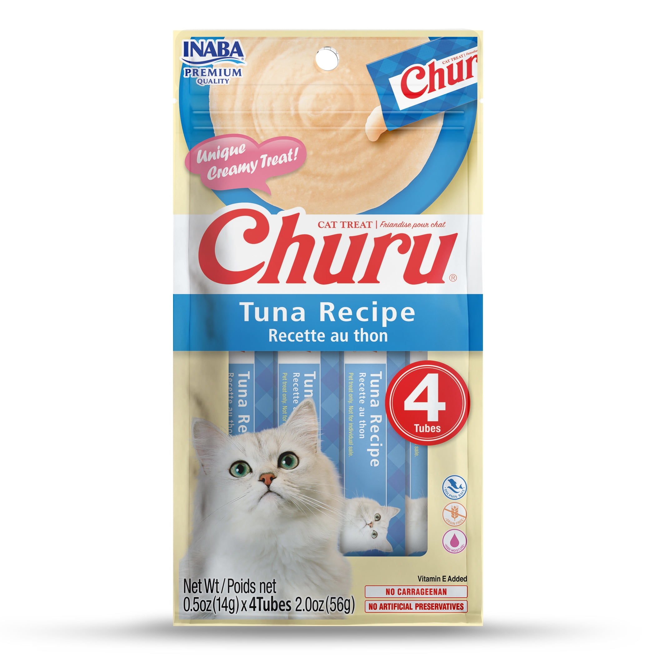 INABA Churu Creamy, Lickable Wet Cat Treats, 0.5 oz, 4 Tubes, Tuna - Walmart.com