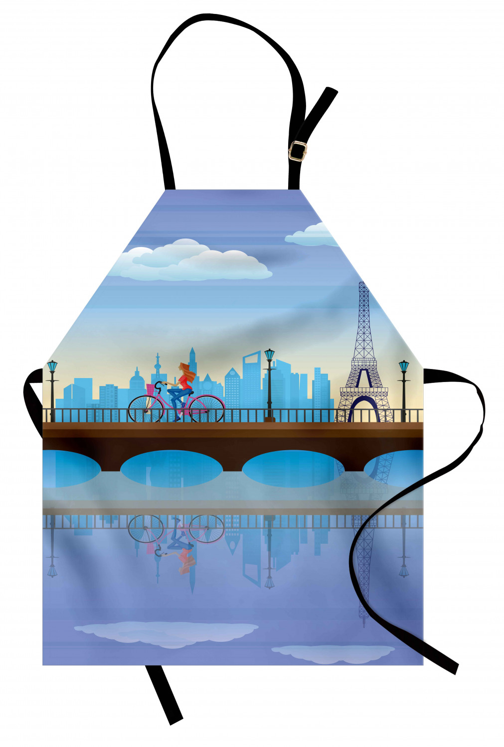 Landscape Apron Lady Cycling in France Fluffy Clouds Bridge Reflection ...