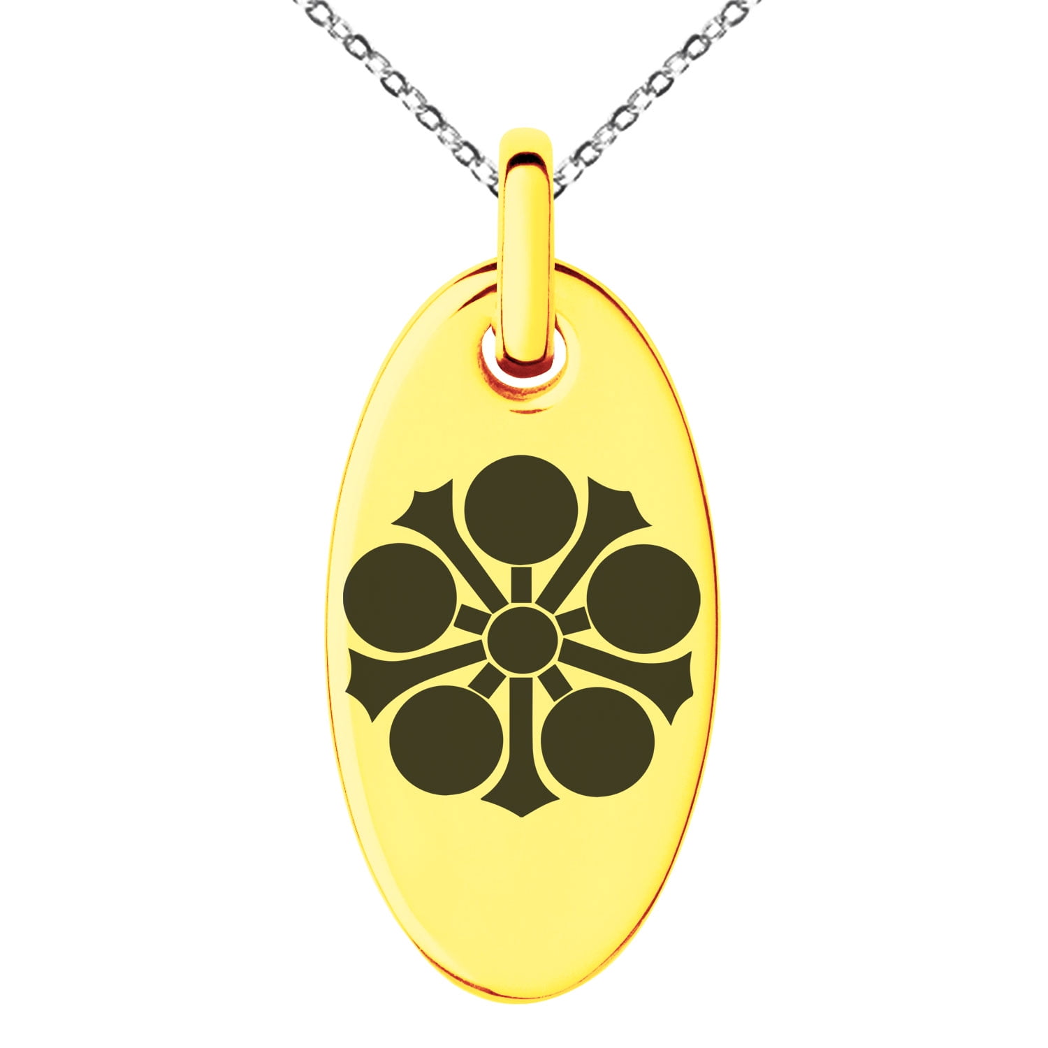 Stainless Steel Sagara Samurai Crest Engraved Small Oval Charm Pendant ...
