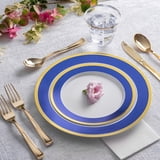 Blue and Gold Rim Plastic Dinnerware (125-Piece) Plastic Plates ...