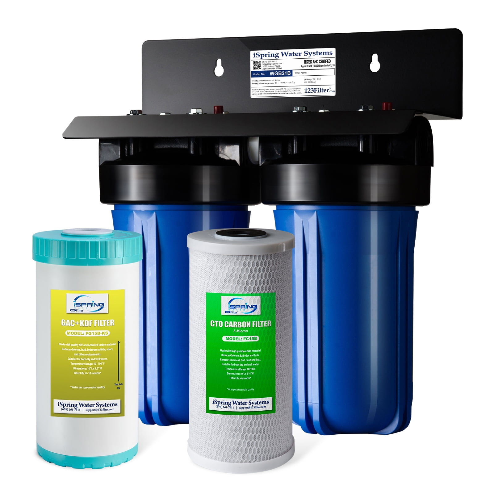 iSpring WGB21B-KS 2-Stage Whole House Water Filtration System, with 10 ...
