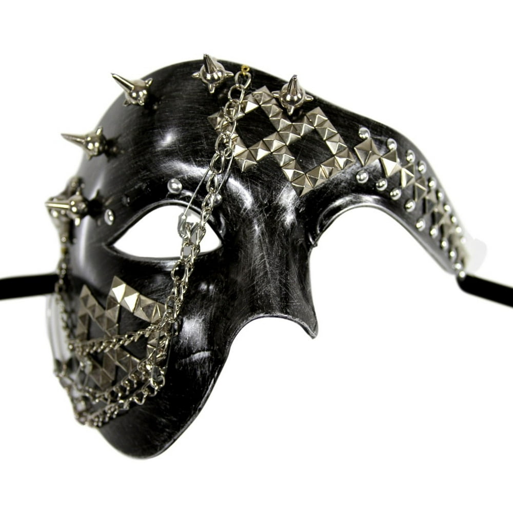 Silver Steam Punk Chains Studs Phantom Half Face Halloween Masquerade ...
