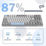 Ajazz AK873 Wired Hot Swappable Mechanical Keyboard, Coiled Cable, 22 ...