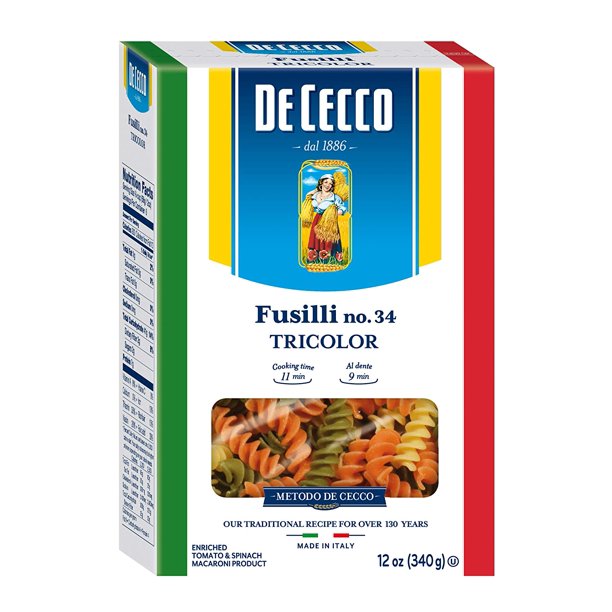 De Cecco Tri-Color Pasta, Fusilli No.34, 12 Ounce (Pack of 12 ...