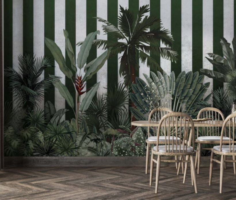 Muravie Green Stripe Tropical Pattern 3D Wall Poster, Natural Wall Art ...